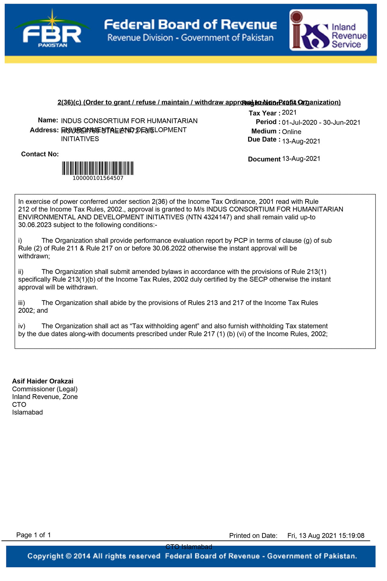 Tax Exemption certificate – Indusconsortium